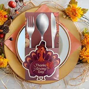 Shenbiadolr 24PCS Turkey Cutlery Utensil Holders – Thanksgiving Day Fall Give Thanks Dinner Party Supplies Decorations