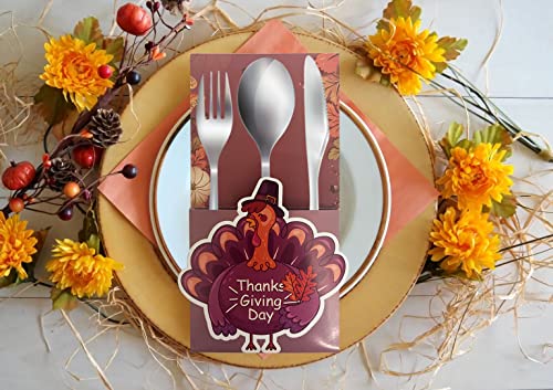 Shenbiadolr 24PCS Turkey Cutlery Utensil Holders – Thanksgiving Day Fall Give Thanks Dinner Party Supplies Decorations