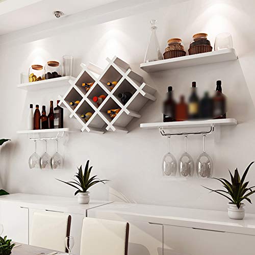 CeRaBuRET 5 Set of Wine Rack Wall Mounted Wooden Wine Holder Shelf w/ Storage Shelves and Glass Holder, Wine Rack Insert Display Rack Multifunctional Storage Shelf, L129CM/H36CM/D 20CM (White)