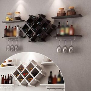 CeRaBuRET 5 Set of Wine Rack Wall Mounted Wooden Wine Holder Shelf w/ Storage Shelves and Glass Holder, Wine Rack Insert Display Rack Multifunctional Storage Shelf, L129CM/H36CM/D 20CM (White)