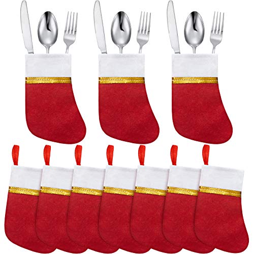 30 Pieces Christmas Dinner Table Decorations Christmas Socks Silverware Holders Tableware Bags Mini Christmas Stockings Knife Spoon Fork Storage Bag for Christmas Party Dinner Table