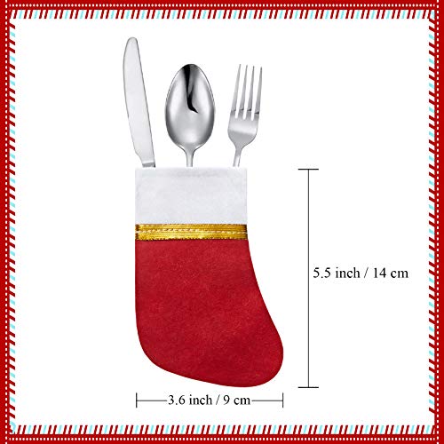 30 Pieces Christmas Dinner Table Decorations Christmas Socks Silverware Holders Tableware Bags Mini Christmas Stockings Knife Spoon Fork Storage Bag for Christmas Party Dinner Table