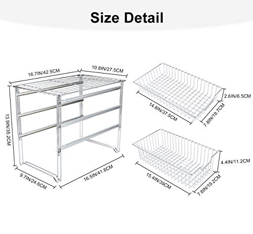 TQVAI 3 Tier Under Sink Organizer Sliding Pull Out Shelves, Stackable Kitchen Cabinet Organizer with Drawer,