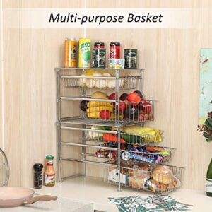 TQVAI 3 Tier Under Sink Organizer Sliding Pull Out Shelves, Stackable Kitchen Cabinet Organizer with Drawer,