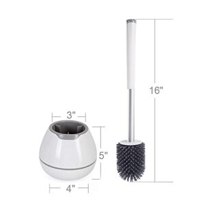 BOOMJOY Toilet Brush and Holder Set, Silicone Bristles Bathroom Cleaning Bowl Brush Kit with Tweezers, Bathroom Accessories with Aluminum Handle - White