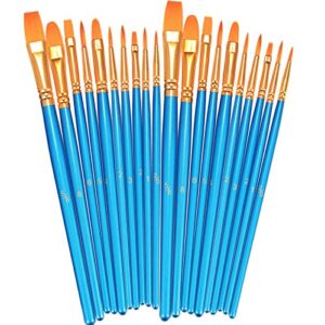 bosobo paint brushes set, 2 pack 20 pcs round pointed tip paintbrushes nylon hair artist acrylic paint brushes for acrylic oil watercolor, face nail art, miniature detailing and rock painting, blue