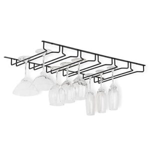 Wallniture Pinot Wine Glass Holder Under Shelf & Cabinet Kitchen Storage Organizer for 24 Wine Glasses 14" Wine Glass Rack Black Metal