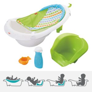 Fisher-Price Baby Bath Tub, 4-in-1 Newborn to Toddler Tub with Infant Seat Bath Toys and Sling ‘n Seat Tub, Green