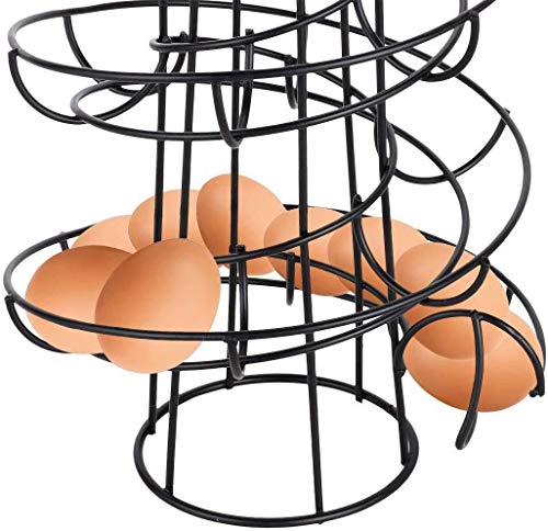 WElinks Iron Egg Holder Stand, Spiral Design Egg Storage Shelf, Spiraling Dispenser Rack, Save Space Storage Display Rack, Kitchen Egg Storage Holder, Spiral Egg Basket (Black)