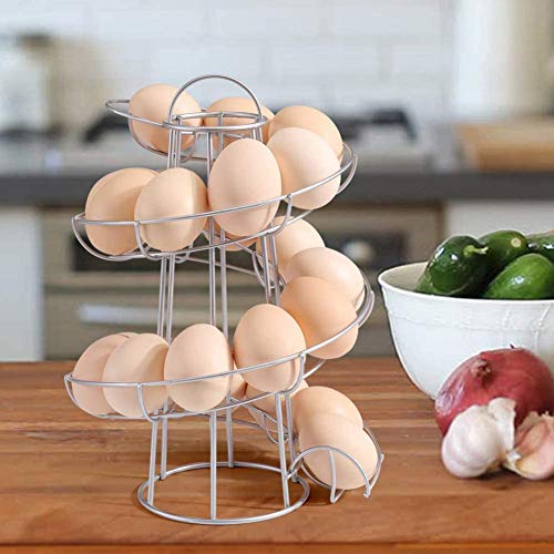 WElinks Iron Egg Holder Stand, Spiral Design Egg Storage Shelf, Spiraling Dispenser Rack, Save Space Storage Display Rack, Kitchen Egg Storage Holder, Spiral Egg Basket (Black)