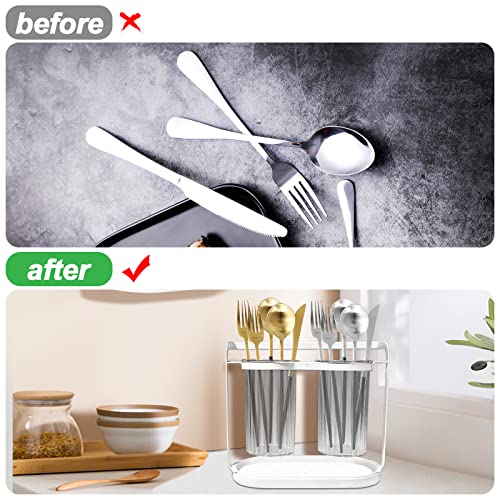 Removable Utensil Sink Holder, with Metal Rack, Utensil Holder Spoon Holder Cutlery Storage Organizer for Kitchen Home and Office (White)