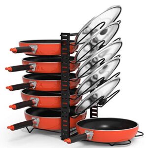 X-cosrack Pot Pan Lid Rack 12 Tier Two-in-One Adjustable Pan Organizer Holder with Non-Slip Rubber for Kitchen Cabinet Counter, 6 DIY Methods, Black