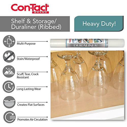 Con-Tact Brand Duraliner Premium Heavy Duty Waterproof Non-Adhesive Shelf and Drawer Liner, Easy to Use and Clean, Elite Protection, 12" x 20', Ribbed Clear