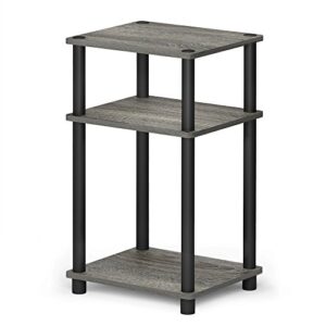 furinno just 3-tier turn-n-tube end table / side table / night stand / bedside table with plastic poles, 1-pack, french oak grey/black