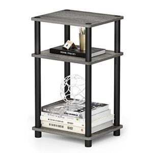 Furinno Just 3-Tier Turn-N-Tube End Table / Side Table / Night Stand / Bedside Table with Plastic Poles, 1-Pack, French Oak Grey/Black