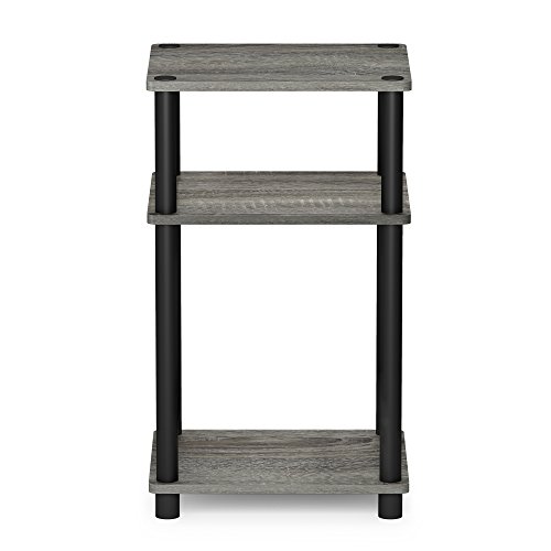 Furinno Just 3-Tier Turn-N-Tube End Table / Side Table / Night Stand / Bedside Table with Plastic Poles, 1-Pack, French Oak Grey/Black