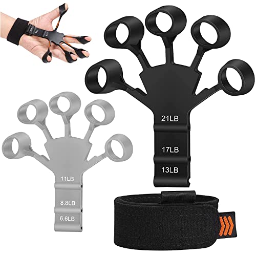 Finger Strengthener, Grip Strength Trainer, Finger Exerciser & Hand Strengthener, Finger Resistance Band for Wrist Physcial Rehabilitation (Black+Grey)