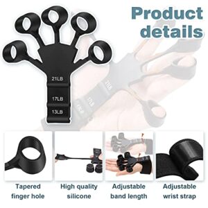 Finger Strengthener, Grip Strength Trainer, Finger Exerciser & Hand Strengthener, Finger Resistance Band for Wrist Physcial Rehabilitation (Black+Grey)