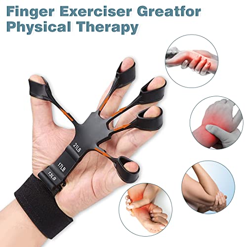 Finger Strengthener, Grip Strength Trainer, Finger Exerciser & Hand Strengthener, Finger Resistance Band for Wrist Physcial Rehabilitation (Black+Grey)