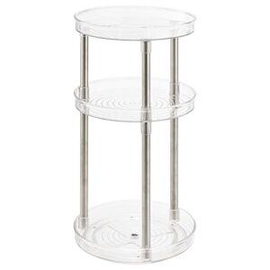 mDesign Spinning 3-Tier Lazy Susan 360 Rotating Makeup Organizer Storage Tower - Beauty Cosmetic Organization Caddy for Bathroom Vanity, Countertop, Makeup Table - Ligne Collection - Clear