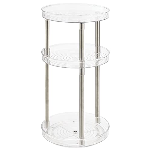 mDesign Spinning 3-Tier Lazy Susan 360 Rotating Makeup Organizer Storage Tower - Beauty Cosmetic Organization Caddy for Bathroom Vanity, Countertop, Makeup Table - Ligne Collection - Clear