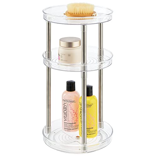 mDesign Spinning 3-Tier Lazy Susan 360 Rotating Makeup Organizer Storage Tower - Beauty Cosmetic Organization Caddy for Bathroom Vanity, Countertop, Makeup Table - Ligne Collection - Clear