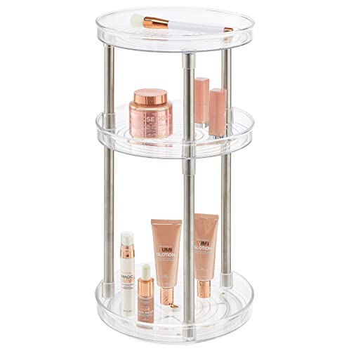 mDesign Spinning 3-Tier Lazy Susan 360 Rotating Makeup Organizer Storage Tower - Beauty Cosmetic Organization Caddy for Bathroom Vanity, Countertop, Makeup Table - Ligne Collection - Clear