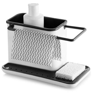 kitchen sponge holder for sink – kitchen sink caddy – sink organizer with brush dispenser holder and drain pan tray – dish sponge holder – dual use sponge brush soap dish holder with rag rack