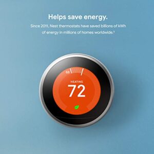 Google Nest Learning Thermostat - Programmable Smart Thermostat for Home - 3rd Generation Nest Thermostat - Works with Alexa - Stainless Steel