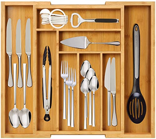 Kitchen Drawer Organizer, Bamboo Silverware Organizer, Expandable Utensil Tray Drawer Organizer, Silverware EP-001 0