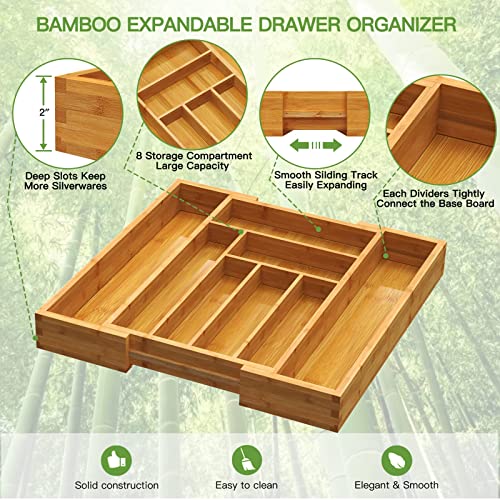 Kitchen Drawer Organizer, Bamboo Silverware Organizer, Expandable Utensil Tray Drawer Organizer, Silverware EP-001 0