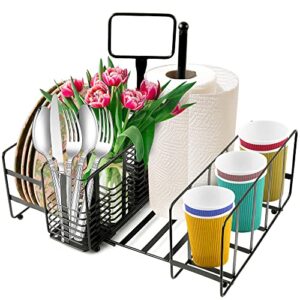 gemini home collection picnic caddy, outdoor picnic condiment organizer, and flatware utensil caddy, silverware condiment organizer suitable for dining, entertaining, picnics, kitchen