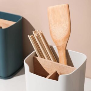 Utensil Holder Cutlery Holder with Bamboo Wood Partition Board and Water Tray Cutlery Compartment Storage Chopsticks Spoon Fork Organizer yubin1993 (Color : Green)