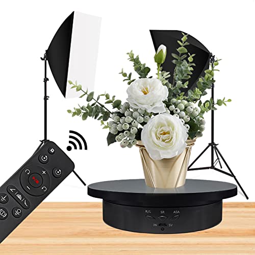 ZLMONDEE Remote Motorized Rotating Display Stand Turntable Motorized Lazy Susan with 5.74/7.08/8.66 inch Replacement Cover for Photography Products and Shows (Black)