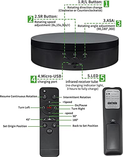 ZLMONDEE Remote Motorized Rotating Display Stand Turntable Motorized Lazy Susan with 5.74/7.08/8.66 inch Replacement Cover for Photography Products and Shows (Black)