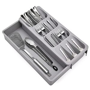 moi doi kitchen drawer organizer silverware organizer for kitchen storage tray box for cutlery spoon knife and fork partition storage gray