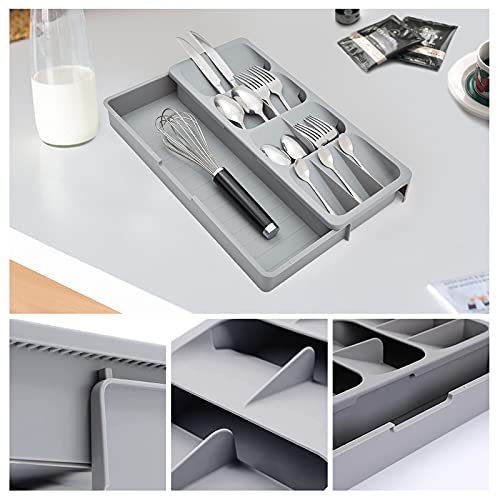 Moi Doi Kitchen Drawer Organizer Silverware Organizer for Kitchen Storage Tray Box for Cutlery Spoon Knife and Fork Partition Storage Gray