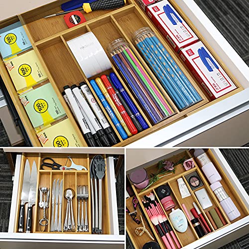 Diosbles Kitchen Bamboo Drawer Utensil Organizer Expandable Silverware Drawer Organizer and Cutlery Tray