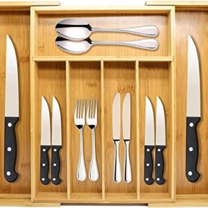 Diosbles Kitchen Bamboo Drawer Utensil Organizer Expandable Silverware Drawer Organizer and Cutlery Tray