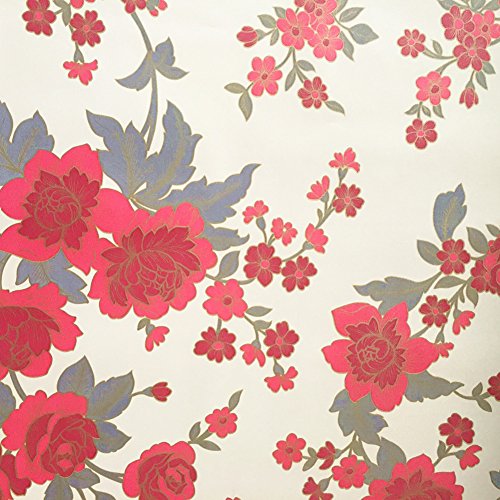 Moyishi Vintage Floral Flower Paper Peel & Stick Shelf Liner Dresser Drawer Sticker 17.7''x78.7'' (Red)