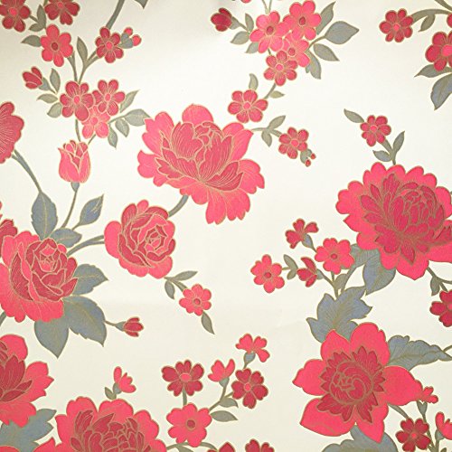 Moyishi Vintage Floral Flower Paper Peel & Stick Shelf Liner Dresser Drawer Sticker 17.7''x78.7'' (Red)