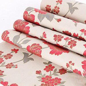 Moyishi Vintage Floral Flower Paper Peel & Stick Shelf Liner Dresser Drawer Sticker 17.7''x78.7'' (Red)