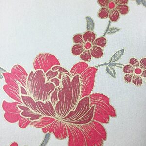 Moyishi Vintage Floral Flower Paper Peel & Stick Shelf Liner Dresser Drawer Sticker 17.7''x78.7'' (Red)