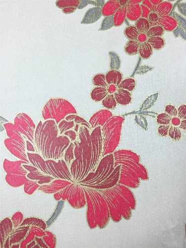 Moyishi Vintage Floral Flower Paper Peel & Stick Shelf Liner Dresser Drawer Sticker 17.7''x78.7'' (Red)