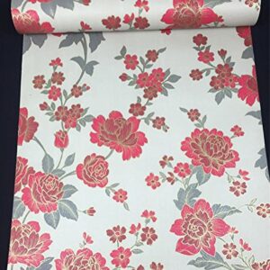 Moyishi Vintage Floral Flower Paper Peel & Stick Shelf Liner Dresser Drawer Sticker 17.7''x78.7'' (Red)