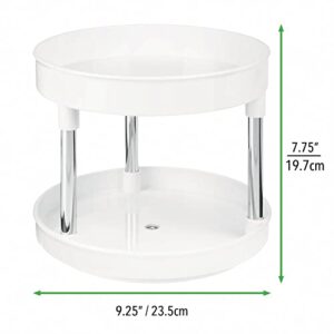 mDesign 2 Tier Lazy Susan Turntable Food Storage Container for Cabinets, Pantry, Fridge, Countertops - Raised Edge, Spinning Organizer for Spices, Condiments - 9" Round - White/Chrome