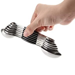 Spring Chef Magnetic Measuring Spoons Set, Dual Sided, Stainless Steel, Fits in Spice Jars, Black, Set of 8