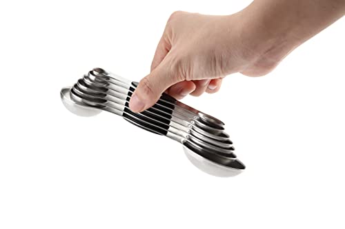 Spring Chef Magnetic Measuring Spoons Set, Dual Sided, Stainless Steel, Fits in Spice Jars, Black, Set of 8