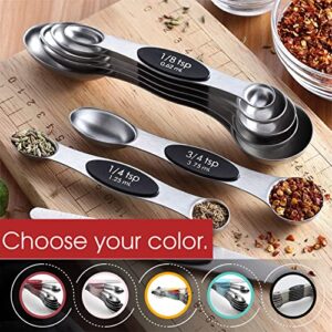 Spring Chef Magnetic Measuring Spoons Set, Dual Sided, Stainless Steel, Fits in Spice Jars, Black, Set of 8