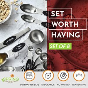 Spring Chef Magnetic Measuring Spoons Set, Dual Sided, Stainless Steel, Fits in Spice Jars, Black, Set of 8